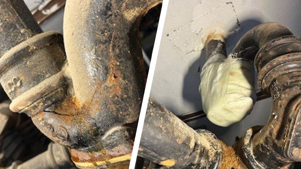 Cast Iron Waste Pipe U-Bend Crack Repair at Hospital | Sylmasta